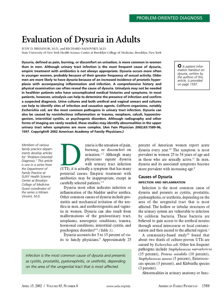 Evaluation of Dysuria in Adults | PDF | Urinary Tract Infection ...