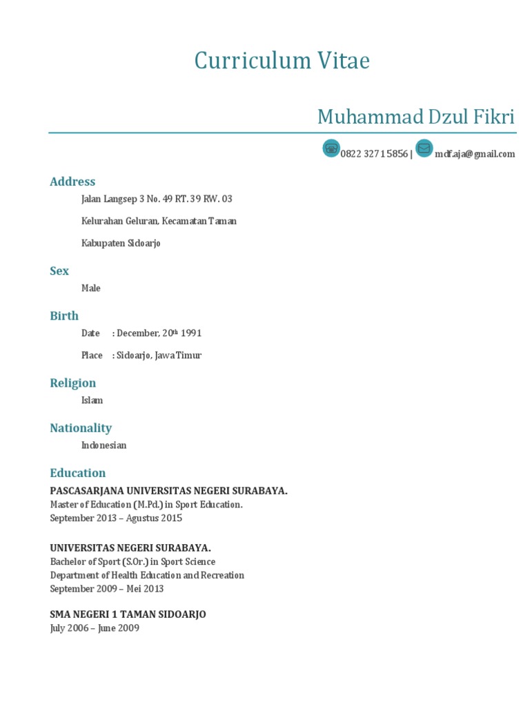 Curriculum Vitae: Muhammad Dzul Fikri | PDF