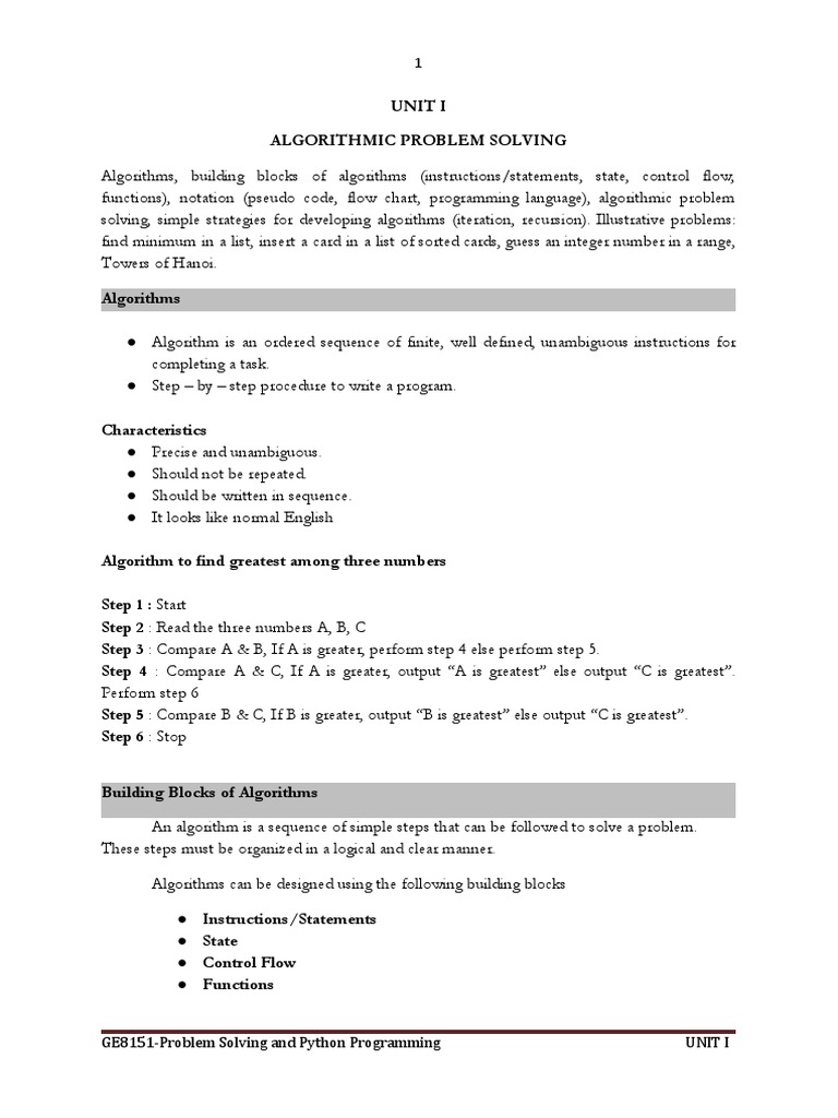 Unit I PSPP | PDF | Control Flow | Algorithms
