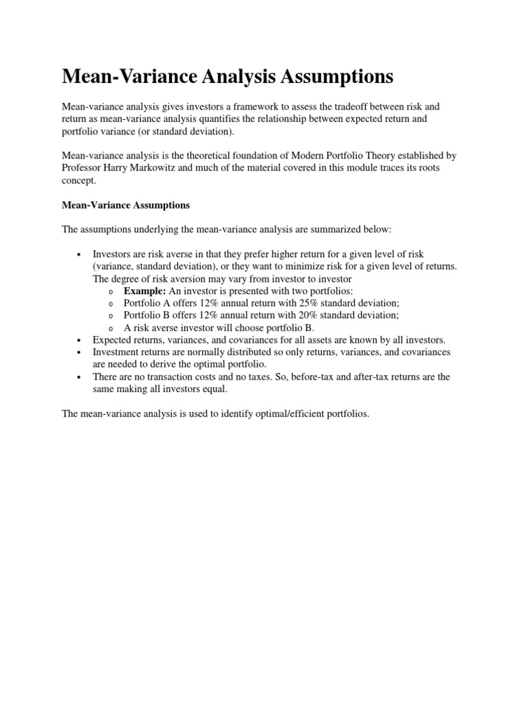 Mean Variance Analysis | PDF