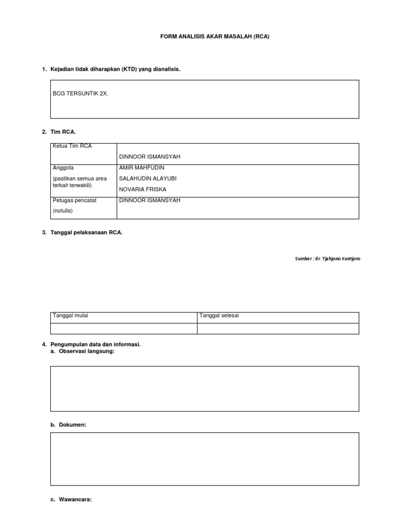 Contoh Form Rca | PDF
