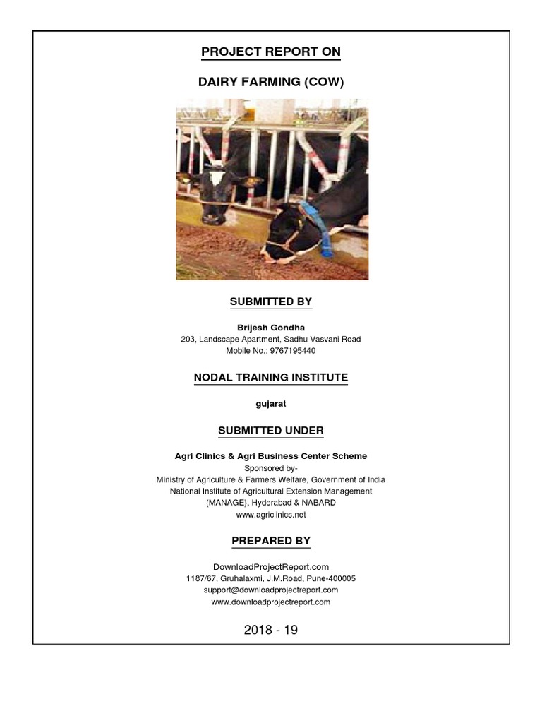 Project Report On Dairy Farming (Cow) : Submitted by | PDF | Dairy ...