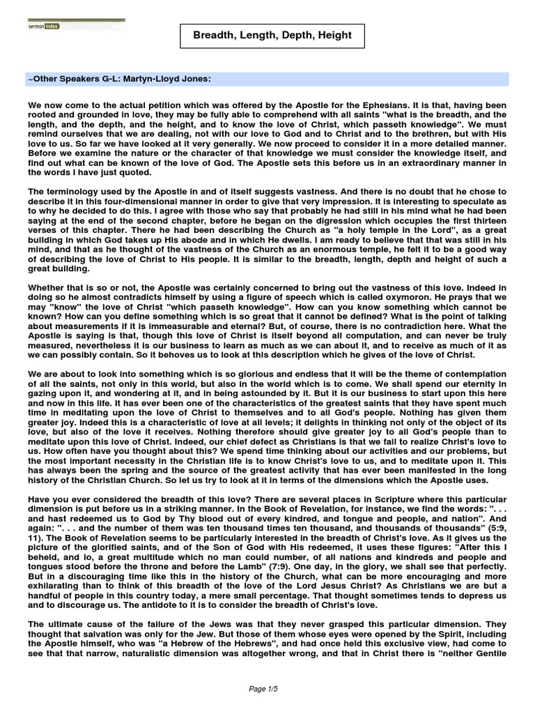 Breadth, Length, Depth, Height | PDF | Covenant Theology | God The Father