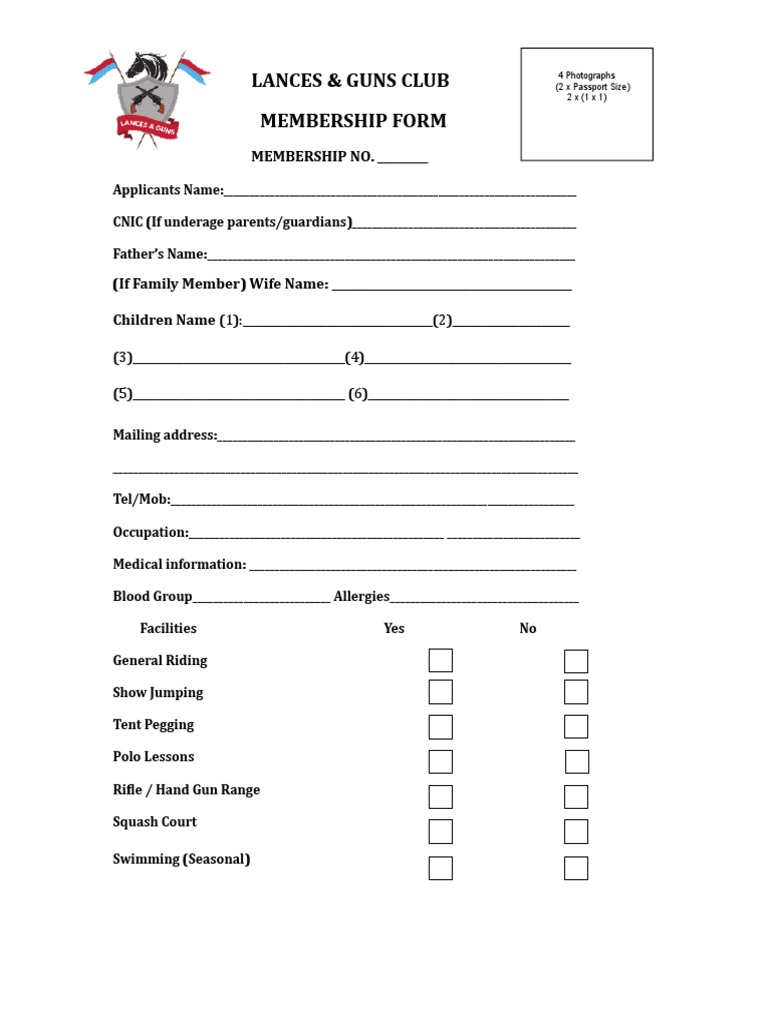 Lances & Guns Club Membership Form | PDF