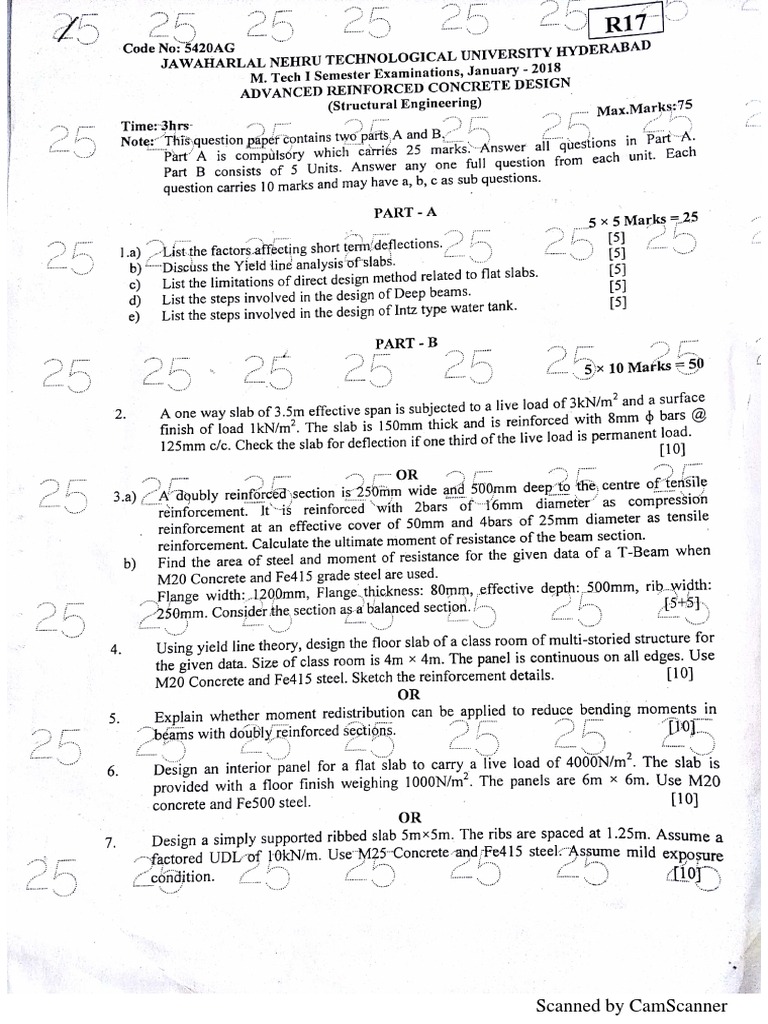 JNTUH Mtech Advanced Reinforced Concrete Design Question Paper | PDF