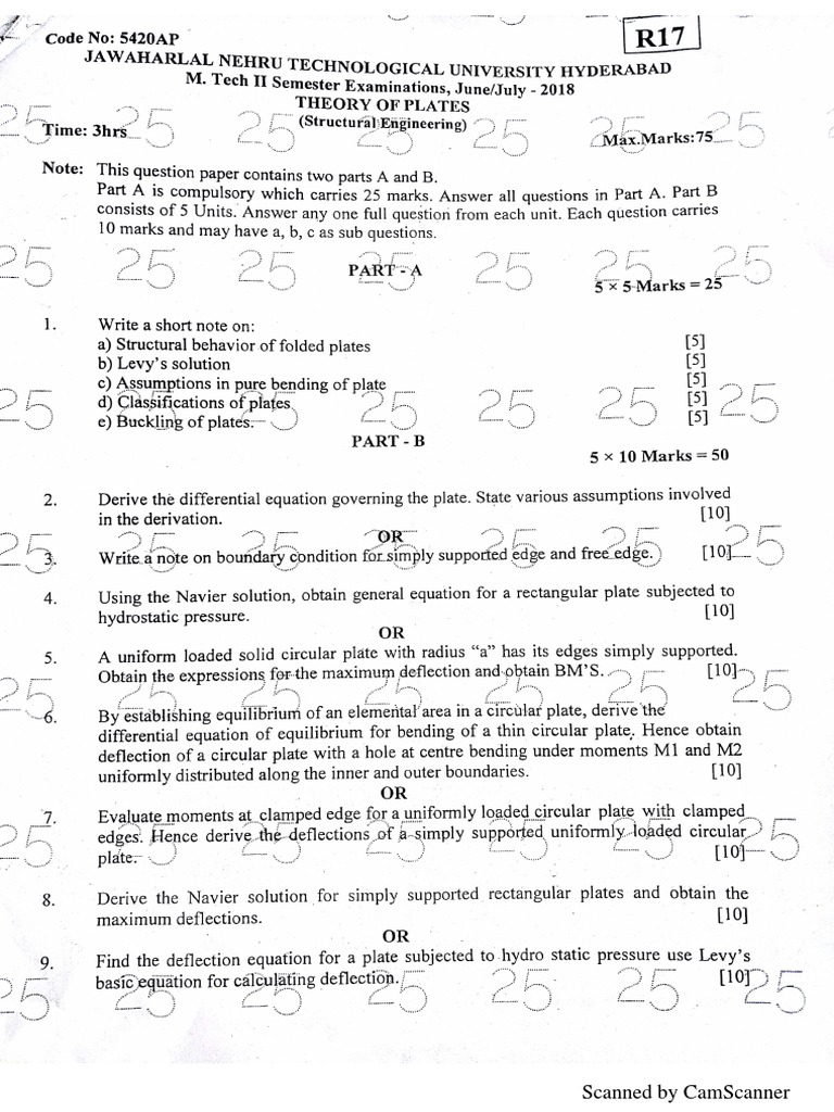 JNTUH Mtech Theory of Plates Question Paper | PDF