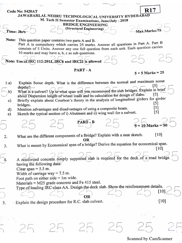 JNTUH Mtech Bridge Engineering Question Paper | PDF