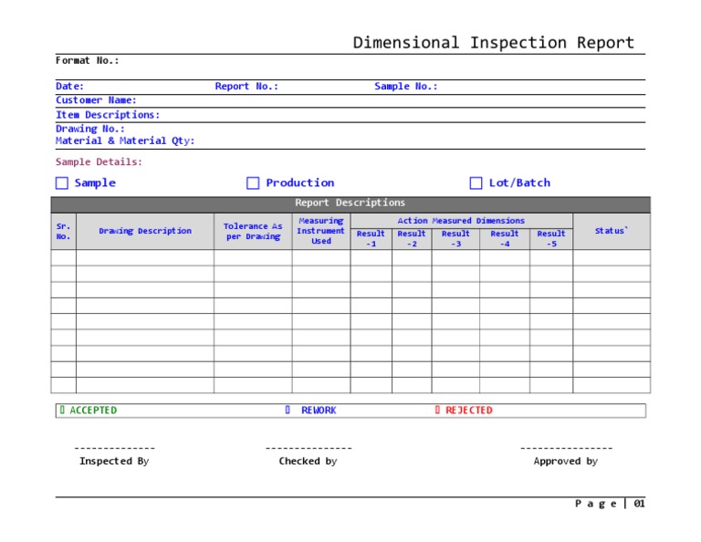 Dimensional Inspection Report: Sample Production Lot/Batch | PDF ...