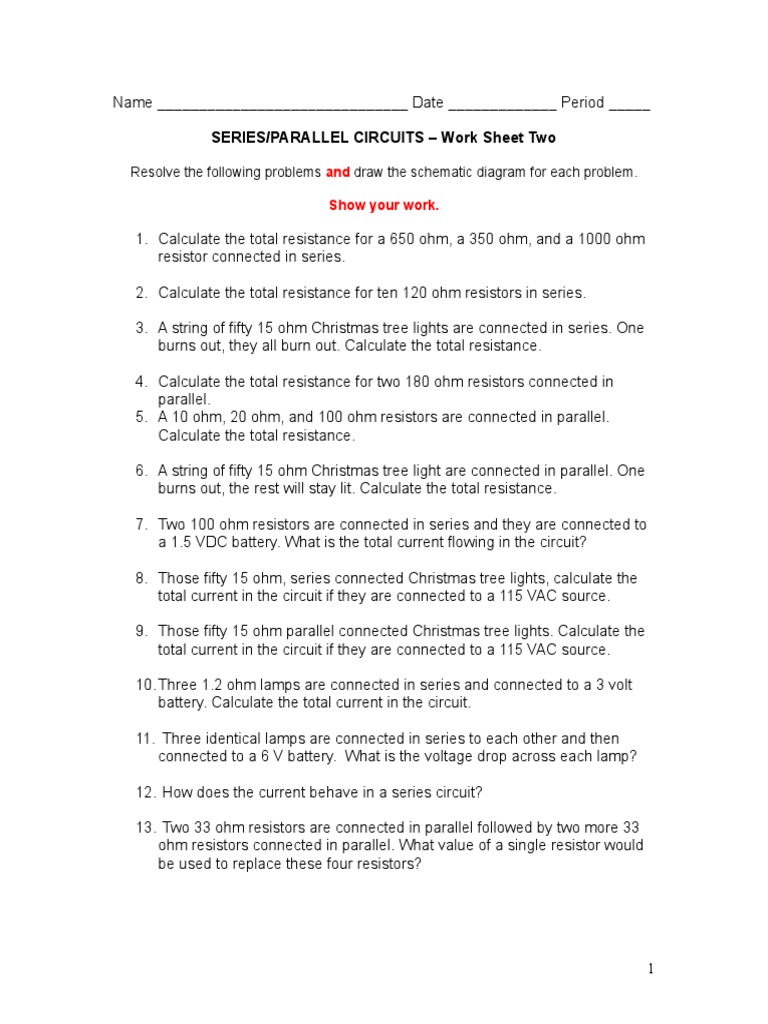 Series Parallel Circuits Worksheet 02 | PDF | Series And Parallel ...