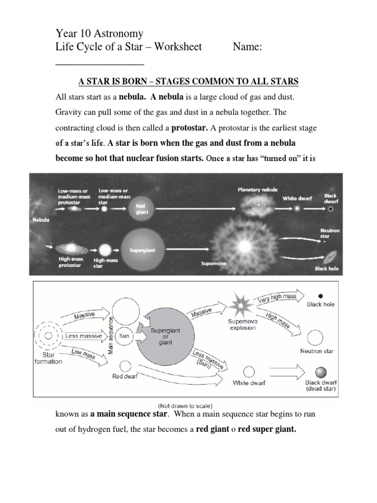 Life Cycle of Stars Worksheet2 | PDF | Stars | Nebula