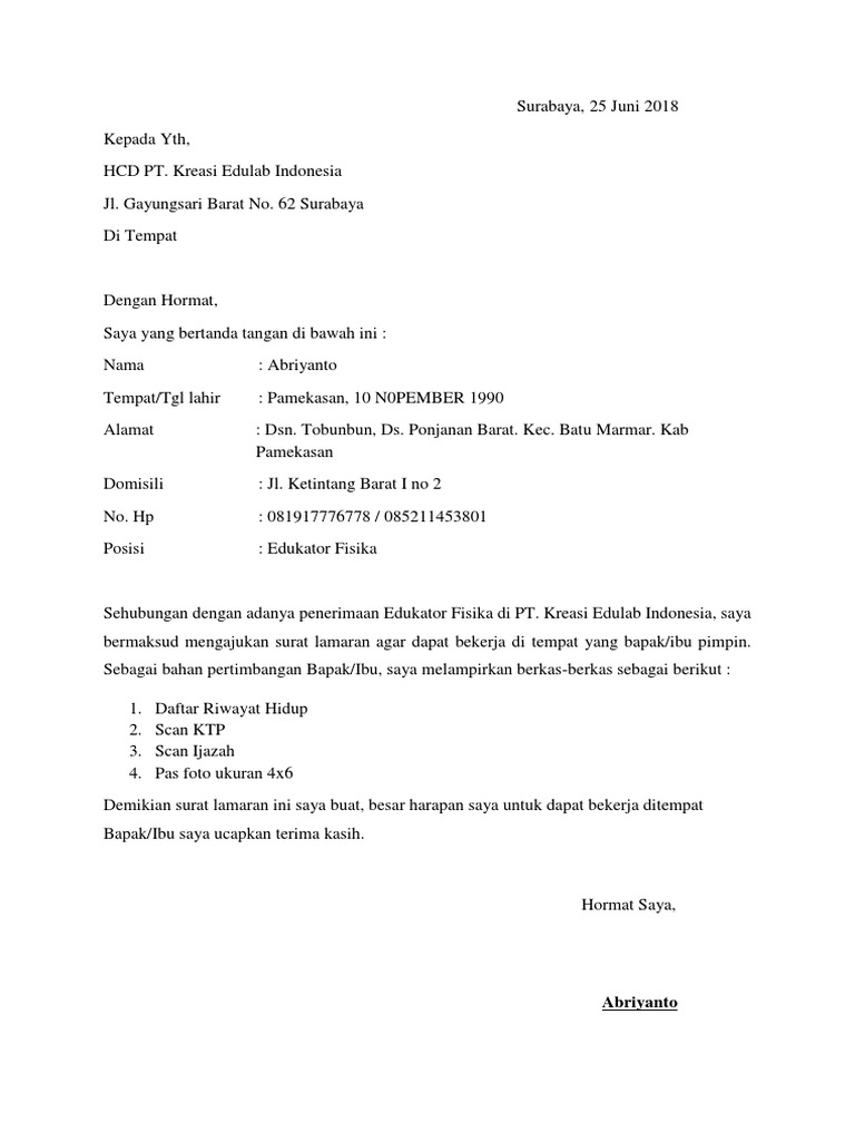 Surat Lamaran - Docx Afri.. | PDF