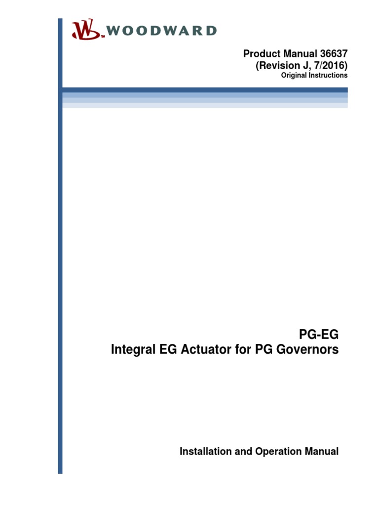 Pg-Eg Integral EG Actuator For PG Governors: Product Manual 36637 ...