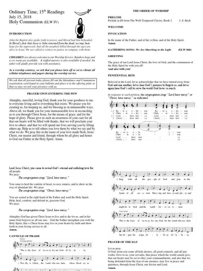 Ordinary Time, 15 Readings Holy Communion: July 15, 2018 | PDF | John ...