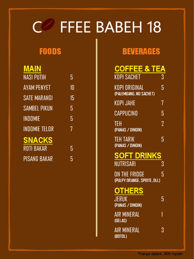 Menu Prices at Babeh Cafe | PDF