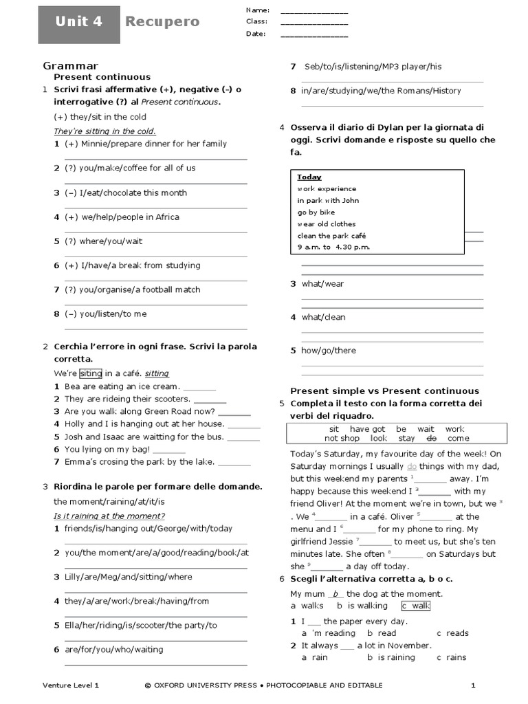 Venture l1 Unit 4 Recupero | PDF