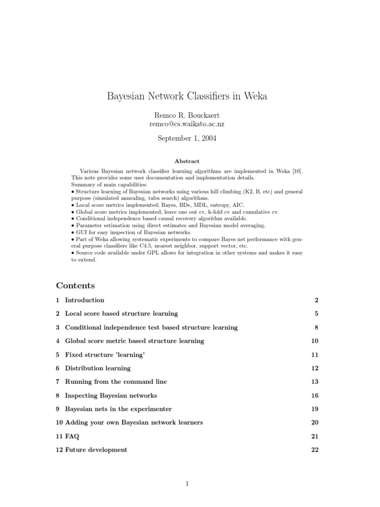 Bayesian Network Classifiers in Weka | Download Free PDF | Bayesian Network | Statistical ...