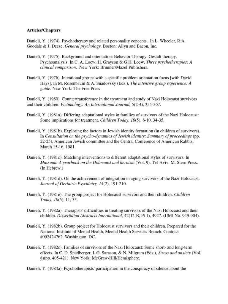 DR Yael Danieli Publications | PDF | Psychological Trauma | Psychotherapy