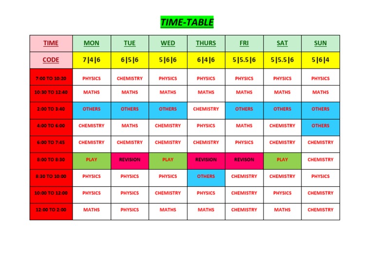 Time-Table: MON TUE WED Thurs FRI SAT SUN | PDF | Wellness