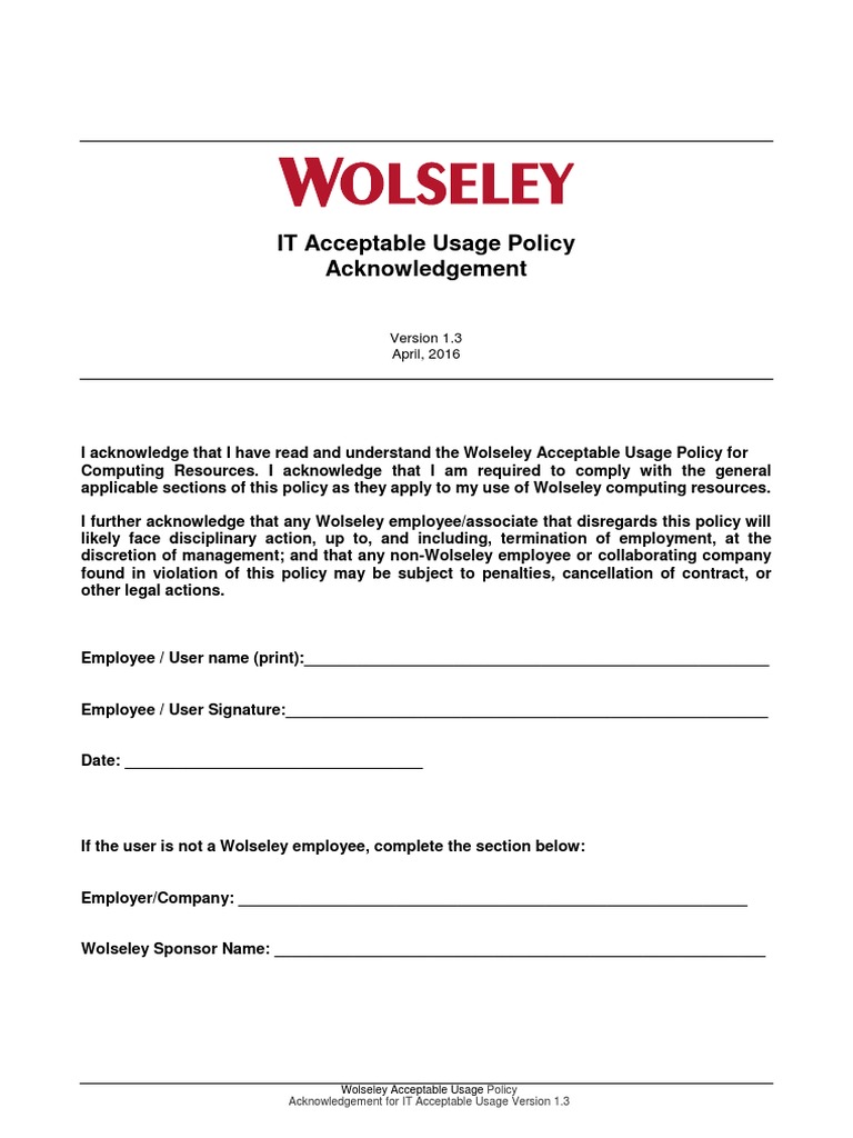 Acceptable Usage Policy Acknowledgement v1 3 | PDF