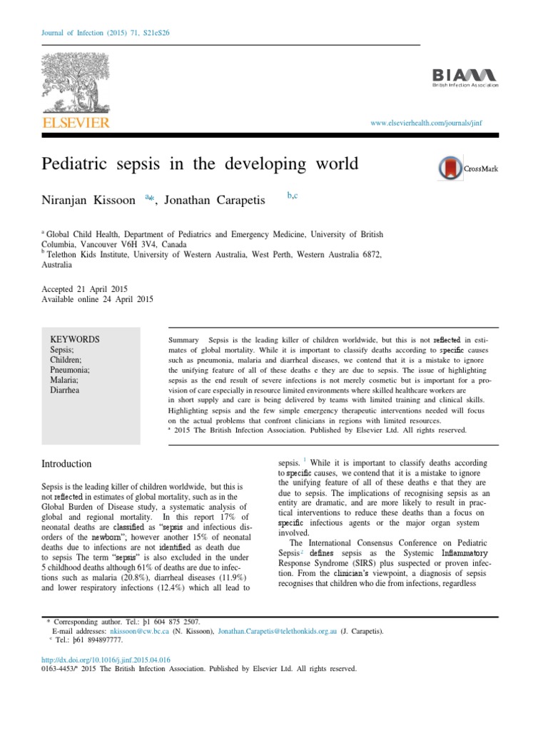 Pediatric Sepsis in The Developing World: Niranjan Kissoon, Jonathan Carapetis | PDF | Sepsis ...