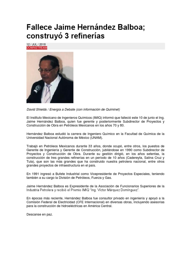 Fallece Jaime Hernández Balboa | PDF