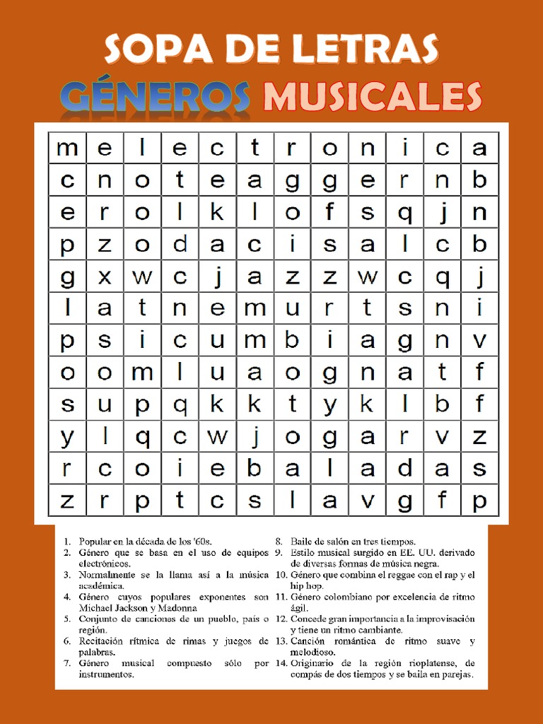 Sopa de Letras de Géneros Musicales PDF
