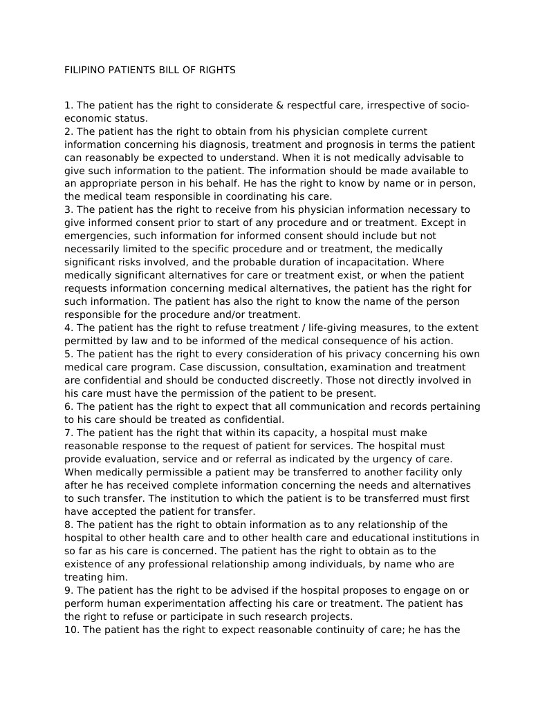Filipino Patients Bill of Rights | PDF | Patient | Informed Consent