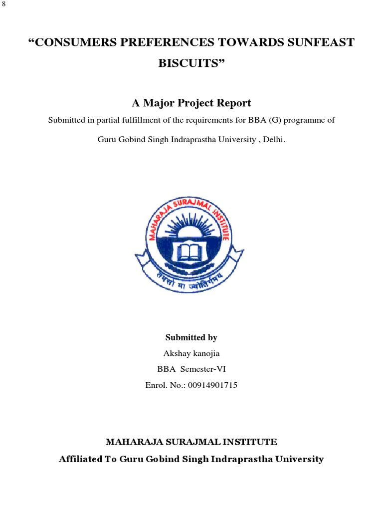 "Consumers Preferences Towards Sunfeast Biscuits": A Major Project ...
