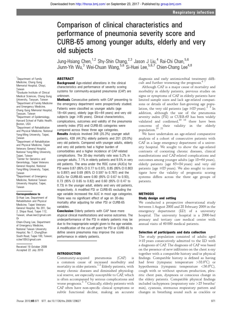 Pneumonia Severity in Different Age Groups | PDF | Receiver Operating ...