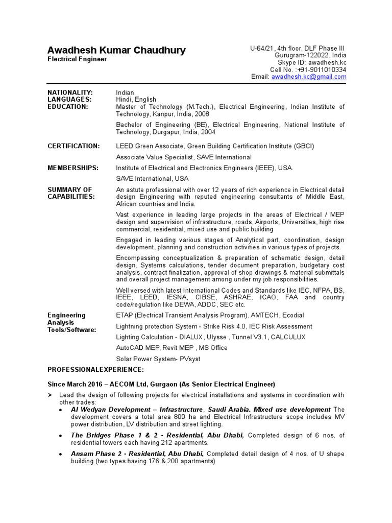 CV-Awadhesh Kumar Chaudhury | Download Free PDF | Infrastructure | Qatar