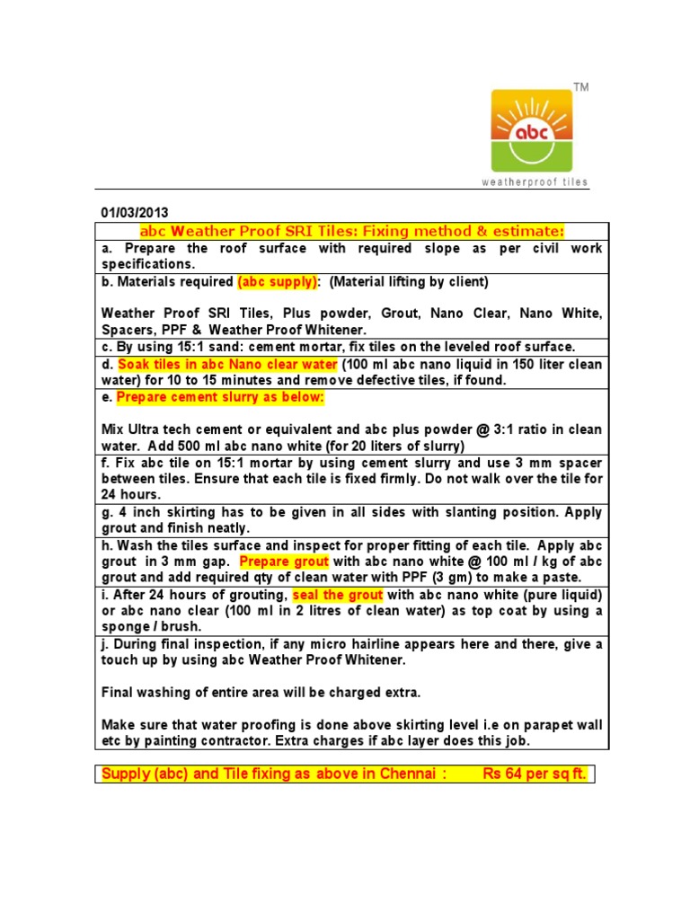 ABC Tiles Fixing Methods | PDF | Roof | Trees