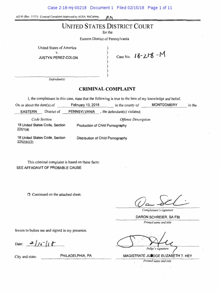 Justyn Perez-Colon FBI Affidavit | PDF | Child Pornography | Arrest Warrant