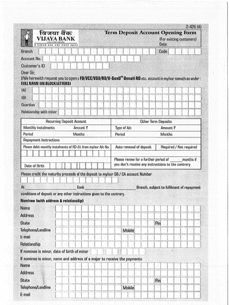 Deposit Account Opening Form 2 - 426 (A) | PDF