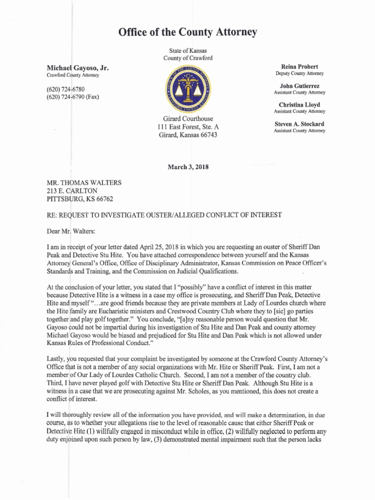 Michael Gayoso, Jr. Response To Complaint Against Sheriff Dan Peak and ...