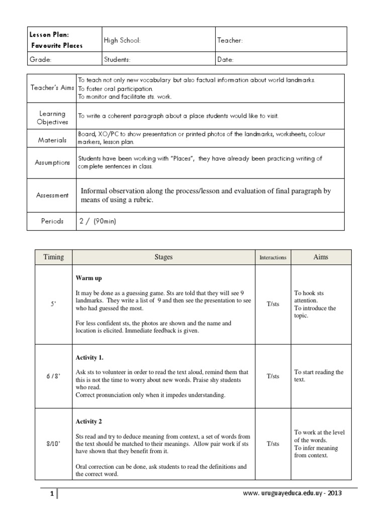 Lesson Plan: Writing About Landmarks | PDF | Science | Lesson Plan