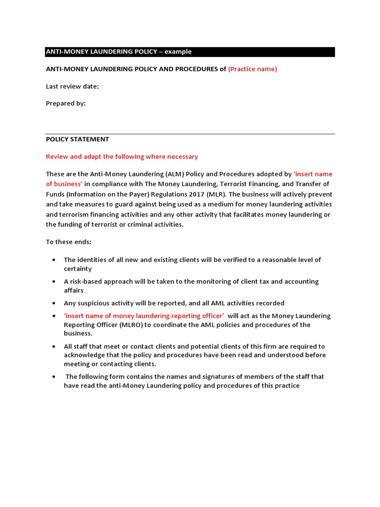 IAB Example Anti-Money Laundering (AML) Policy Statement | PDF | Money ...