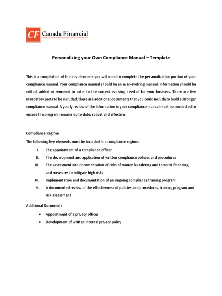 Personalizing Your Own Compliance Manual Template 3 | PDF | Personally ...