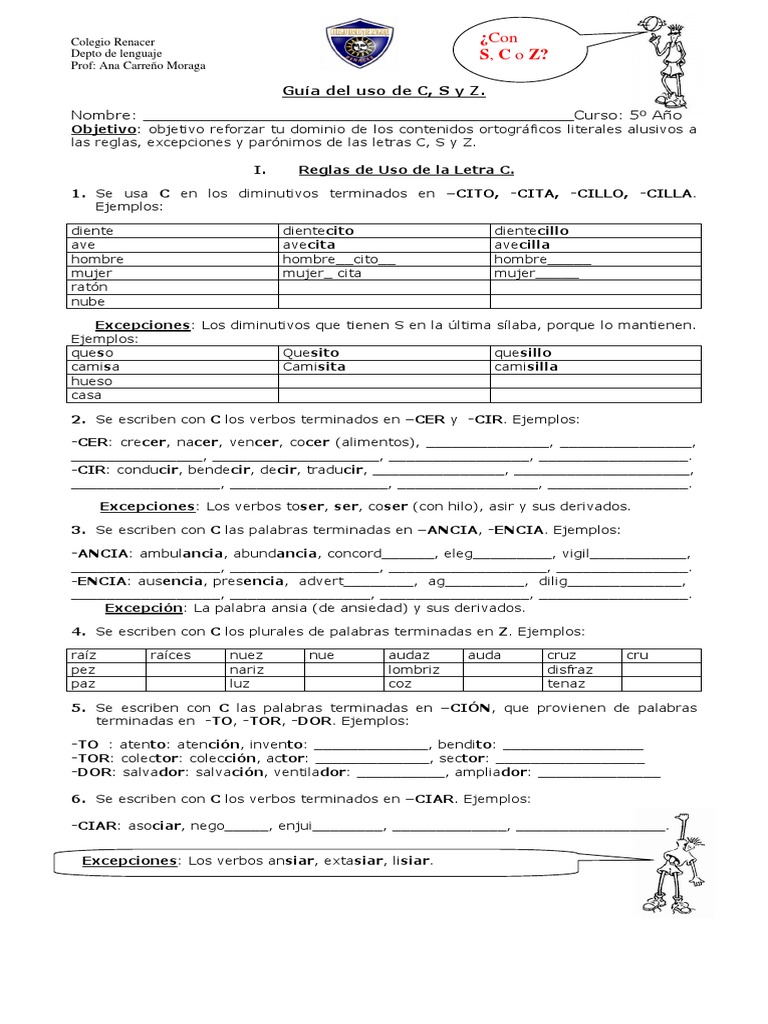 Guía de Uso de C, S y Z en Español | PDF | Gramática | Tipología ...