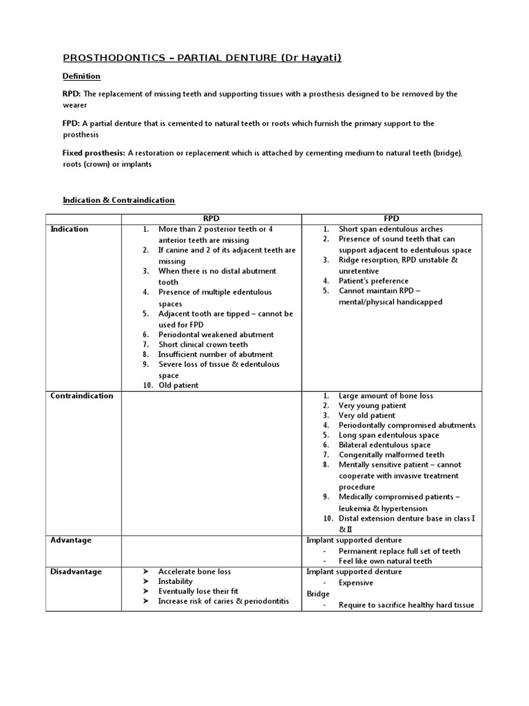 (Personal Note) RPD & FPD | PDF | Human Tooth | Dental Implant