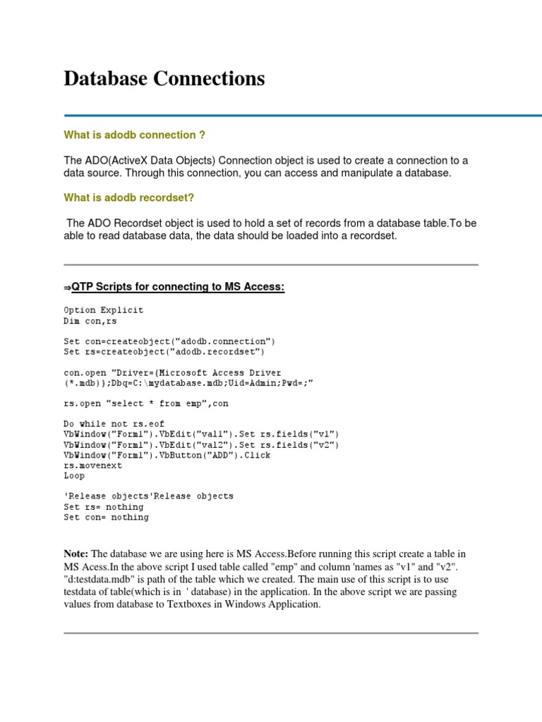Database Connections: What Is Adodb Connection ? | PDF | Microsoft ...