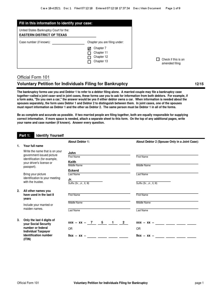 John Keith Eckerd, Jr. Bankruptcy | PDF | Chapter 7 | Chapter 11