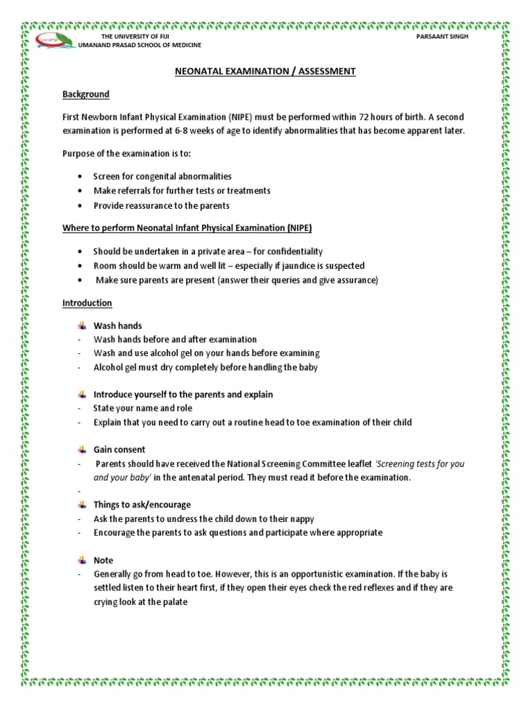 Neonatal Examination | PDF | Skull | Infants