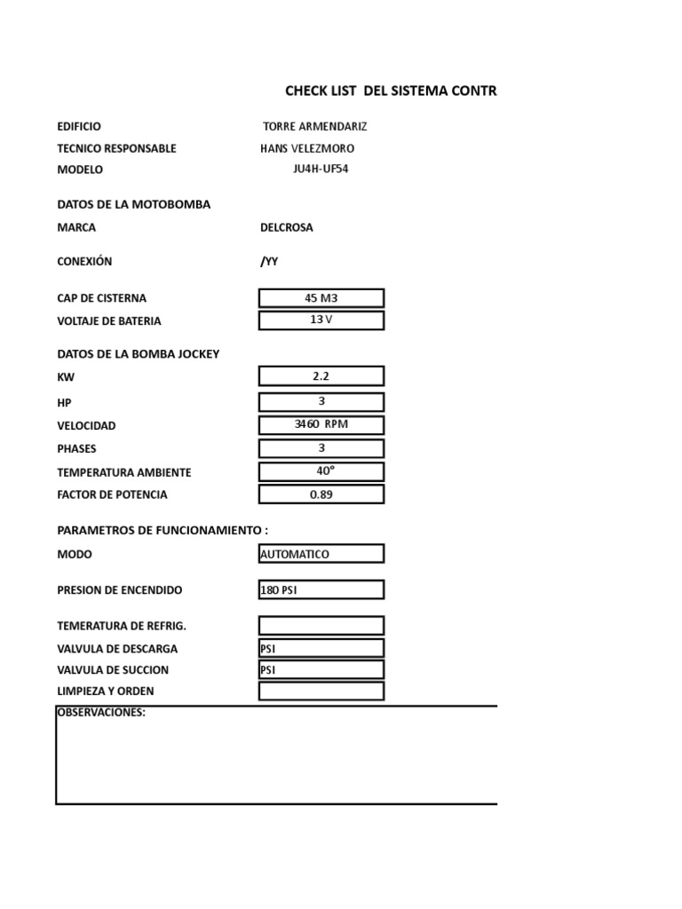Check List Del Sistema Contra Incendio | PDF