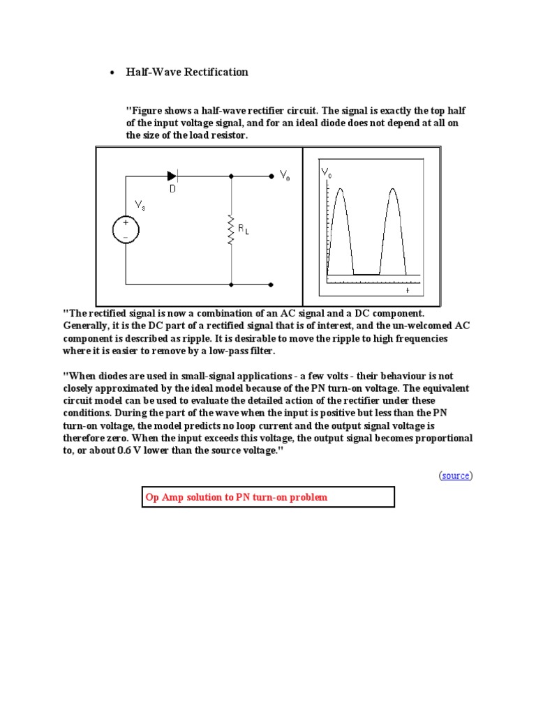 Half-Wave Rectification: Op Amp Solution To PN Turn-On Problem | PDF ...