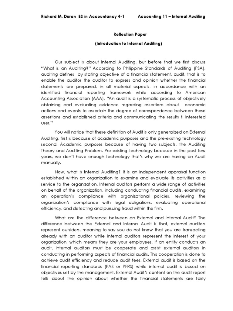 Understanding the Role and Purpose of Internal Auditing: A Reflection ...