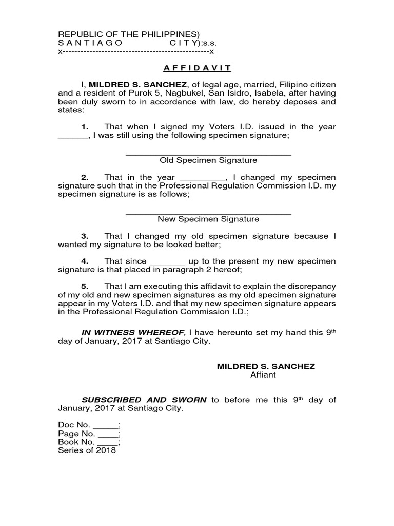 Affidavit Specimen Signature | PDF