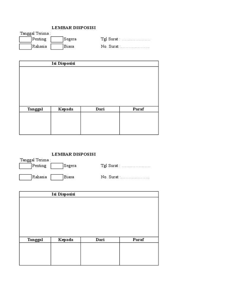 Lembar Disposisi Surat Penting | PDF