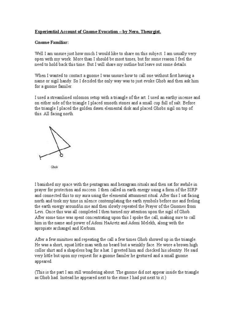 Experiential Account of Gnome Evocation | PDF