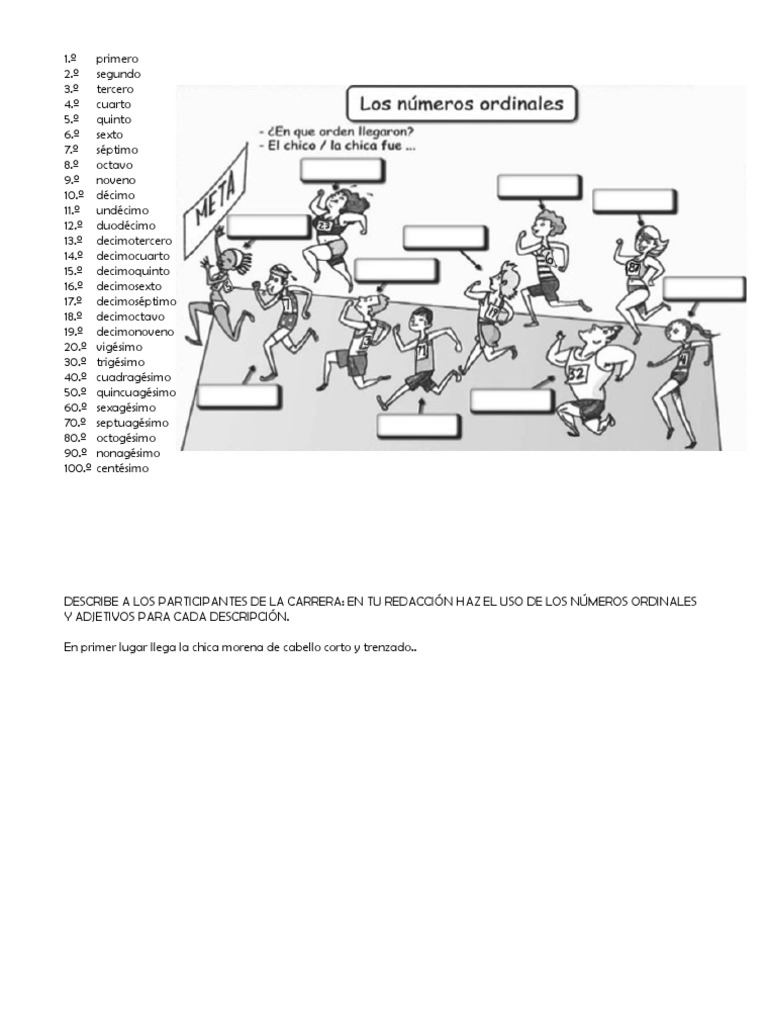 Ficha De Carrera De Numeros Ordinales
