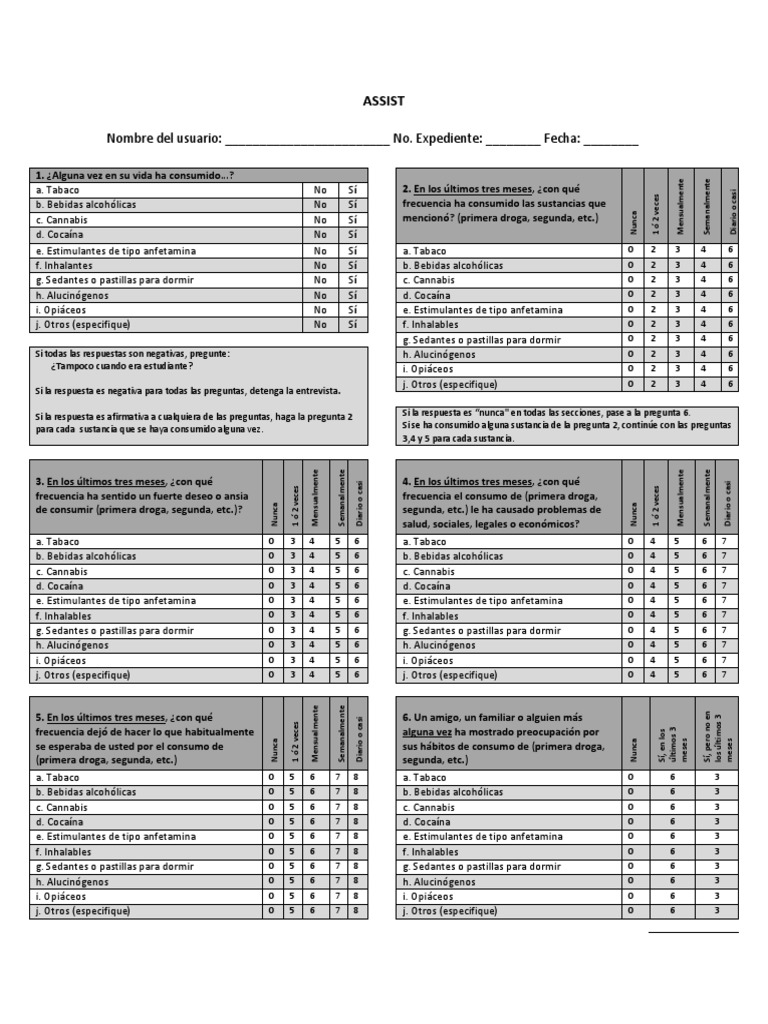 Cuestionario ASSIST | PDF | Drogas | Cocaína